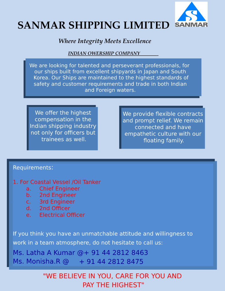 Advertisement of Sanmar Shipping Ltd.