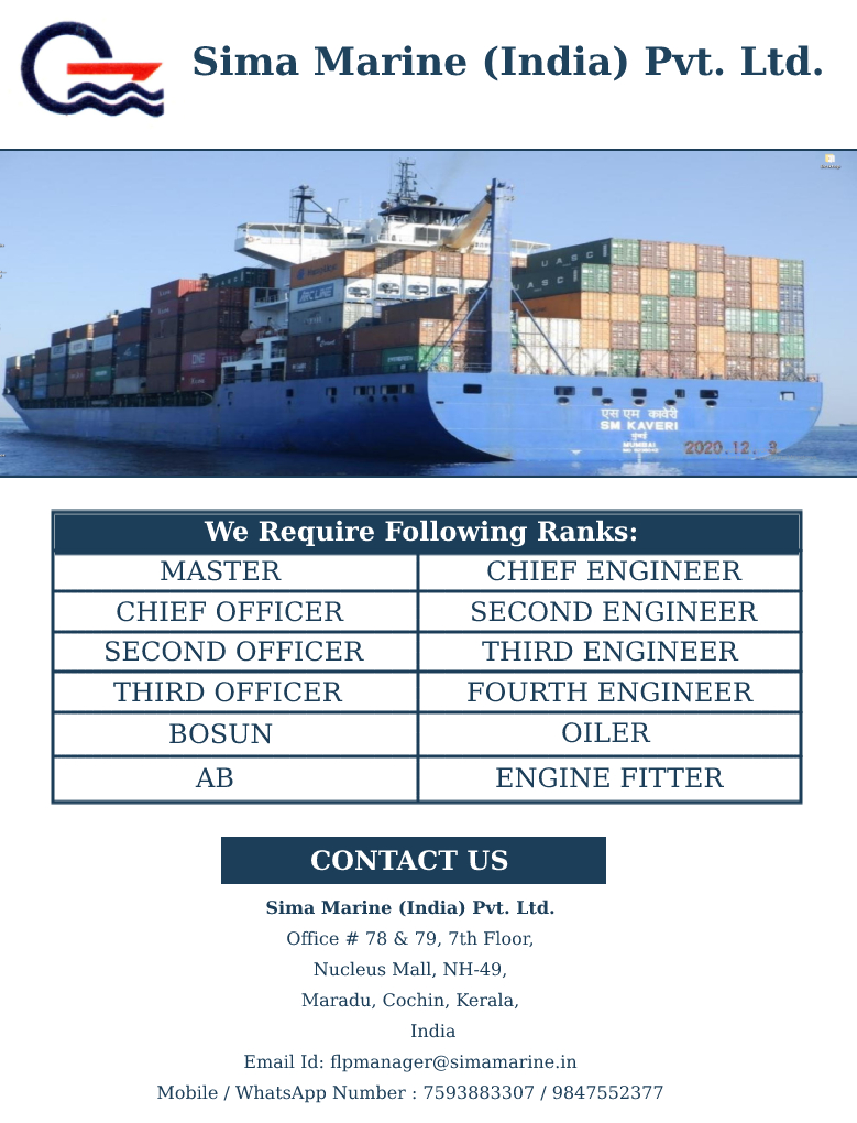 Advertisement of Sima Marine (India) Pvt Ltd
