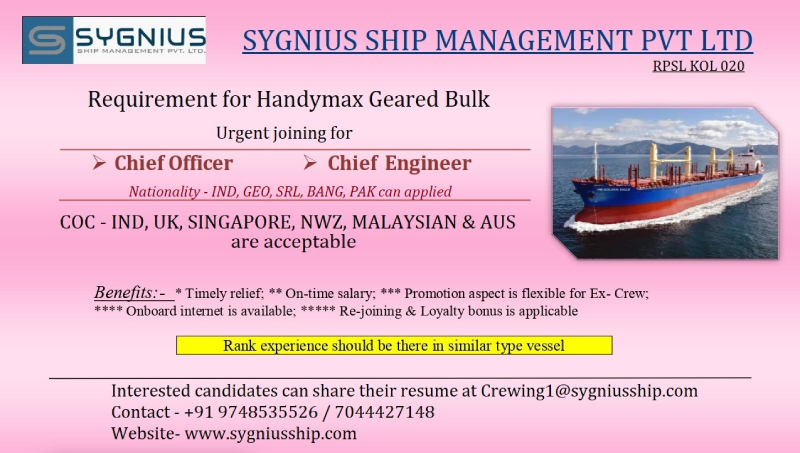 Advertisement of Sygnius Ship Management Private Limited