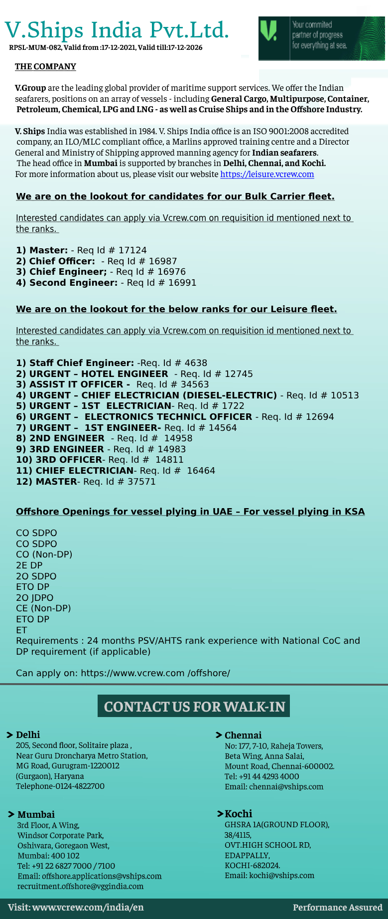 Advertisement of V.SHIPS INDIA PVT. LTD.