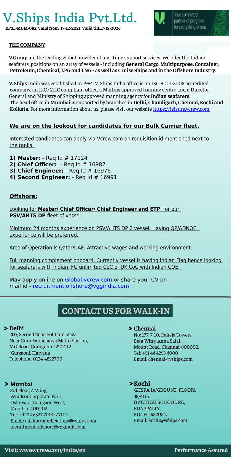 Advertisement of V.SHIPS INDIA PVT. LTD.